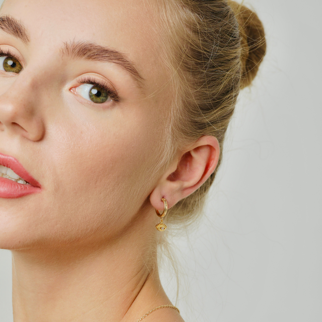Eva | 14K Gold filled Cz Evil Eye Huggies – Nodory