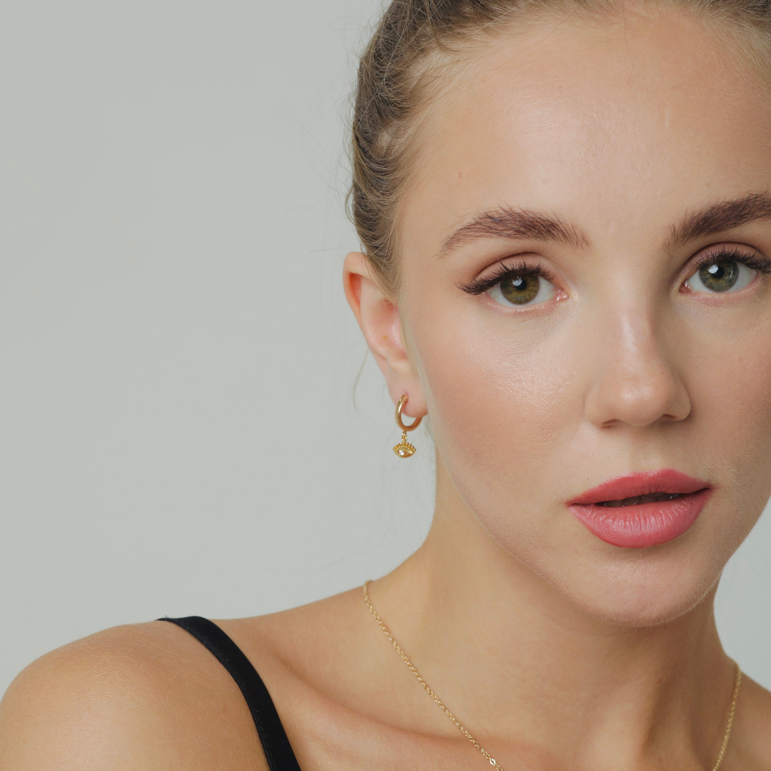 Eva | 14K Gold filled Cz Evil Eye Huggies – Nodory