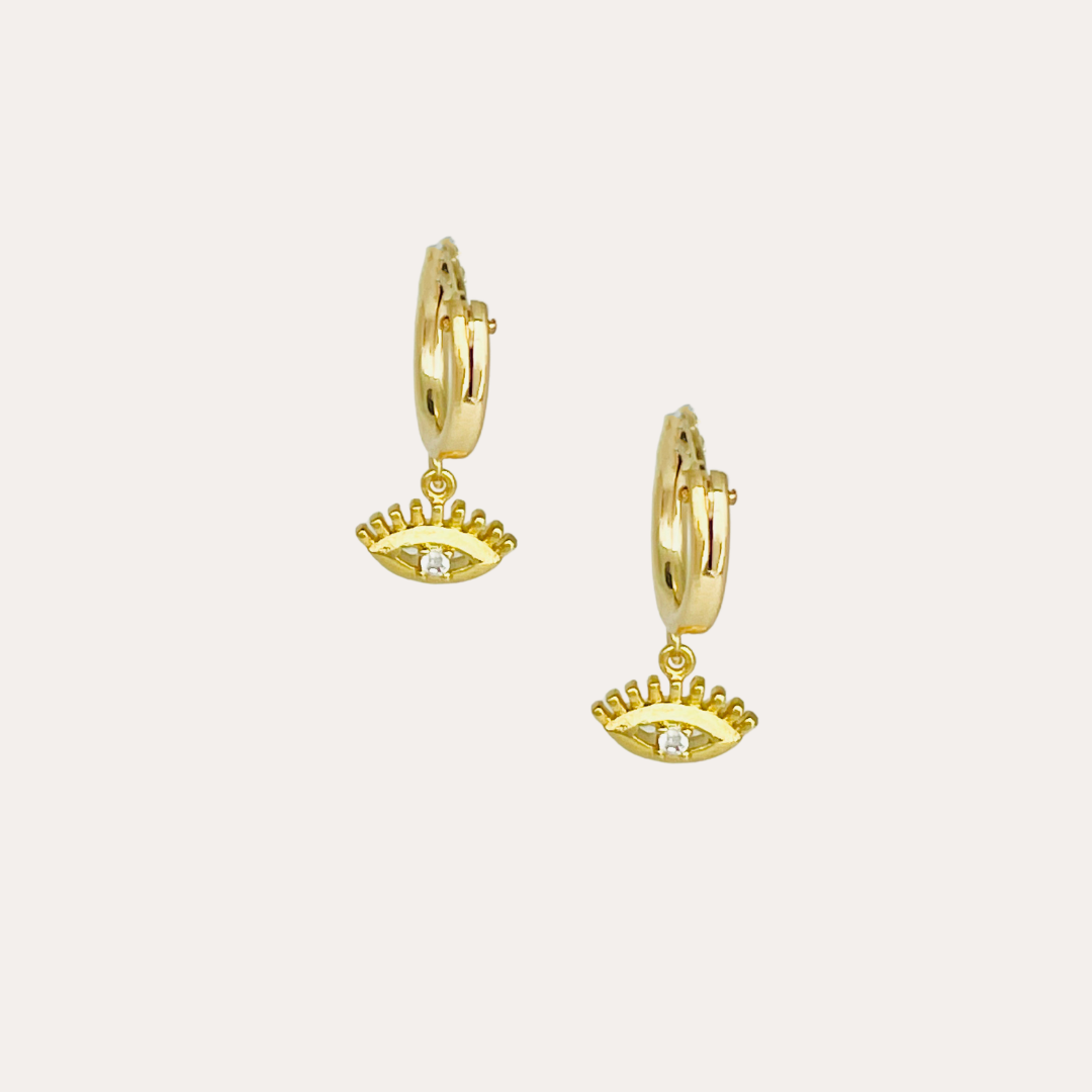 Eva | 14K Gold filled Cz Evil Eye Huggies – Nodory